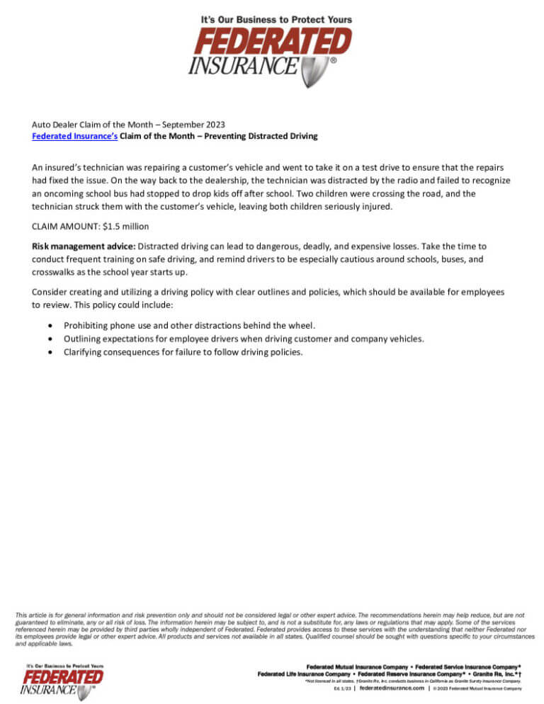 Federated Insurance’s Claim of the Month: Preventing Distracted Driving ...